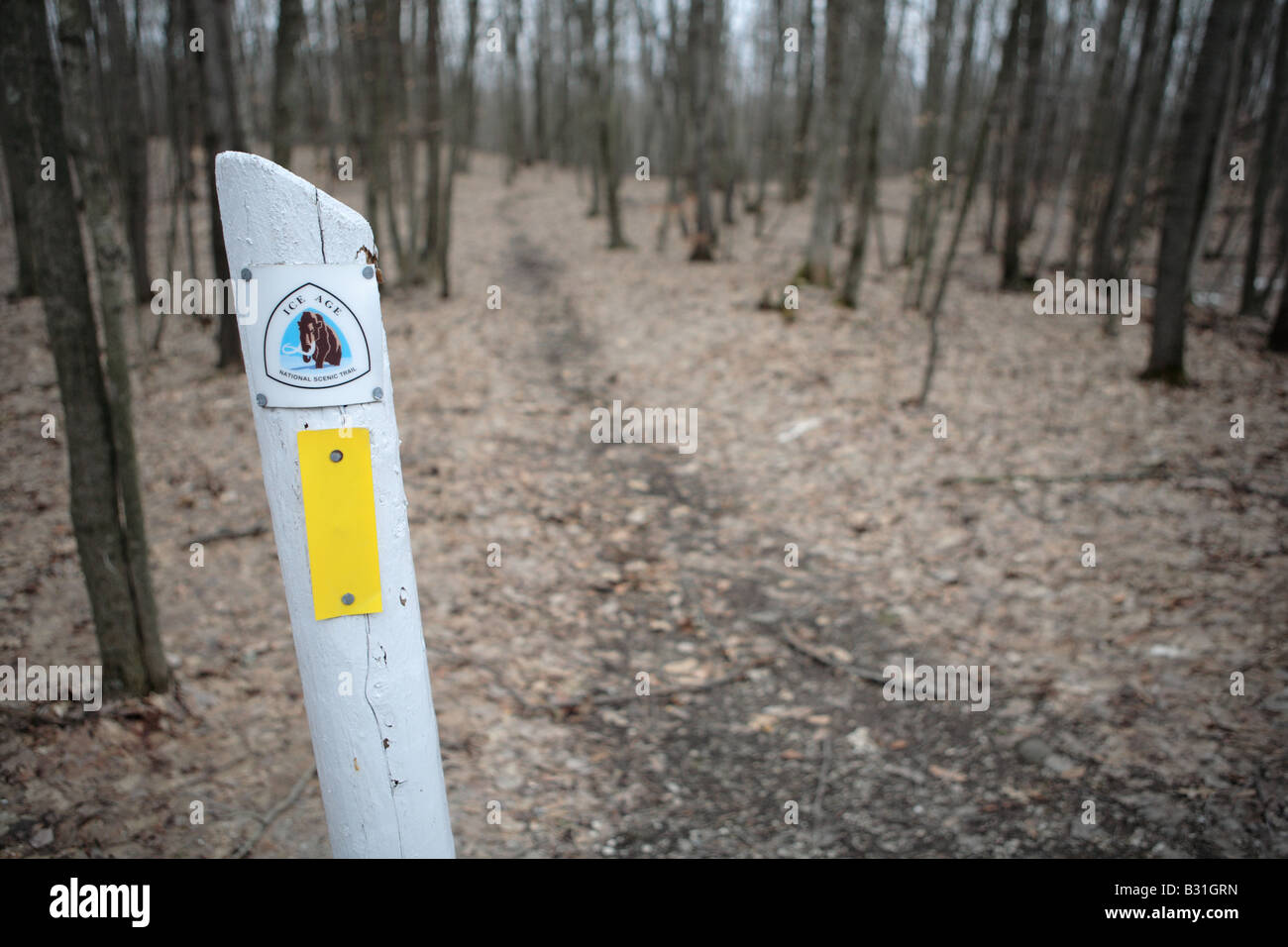 ICE AGE NATIONAL SCENIC TRAIL SIGN AND BLAZE NEAR HIGHWAY U IN ...