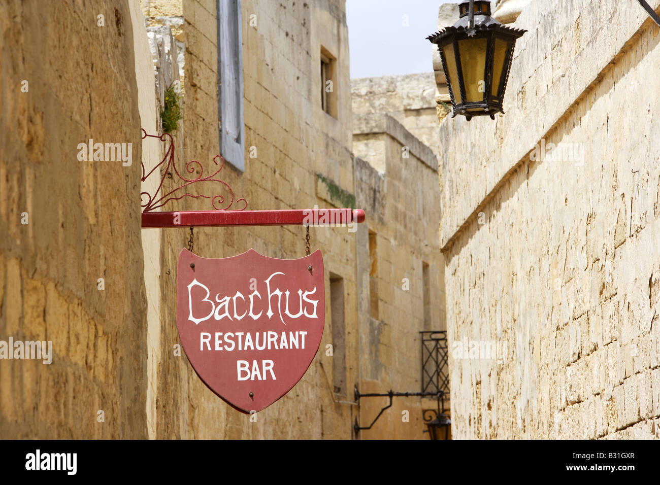 Sign for Bacchus Restaurant and Bar, Mdina, Malta Stock Photo - Alamy