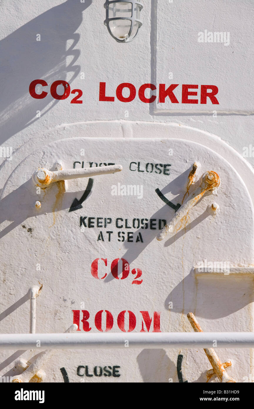 A C02 locker on an oil exploration vessel docked at Illulisat in ...