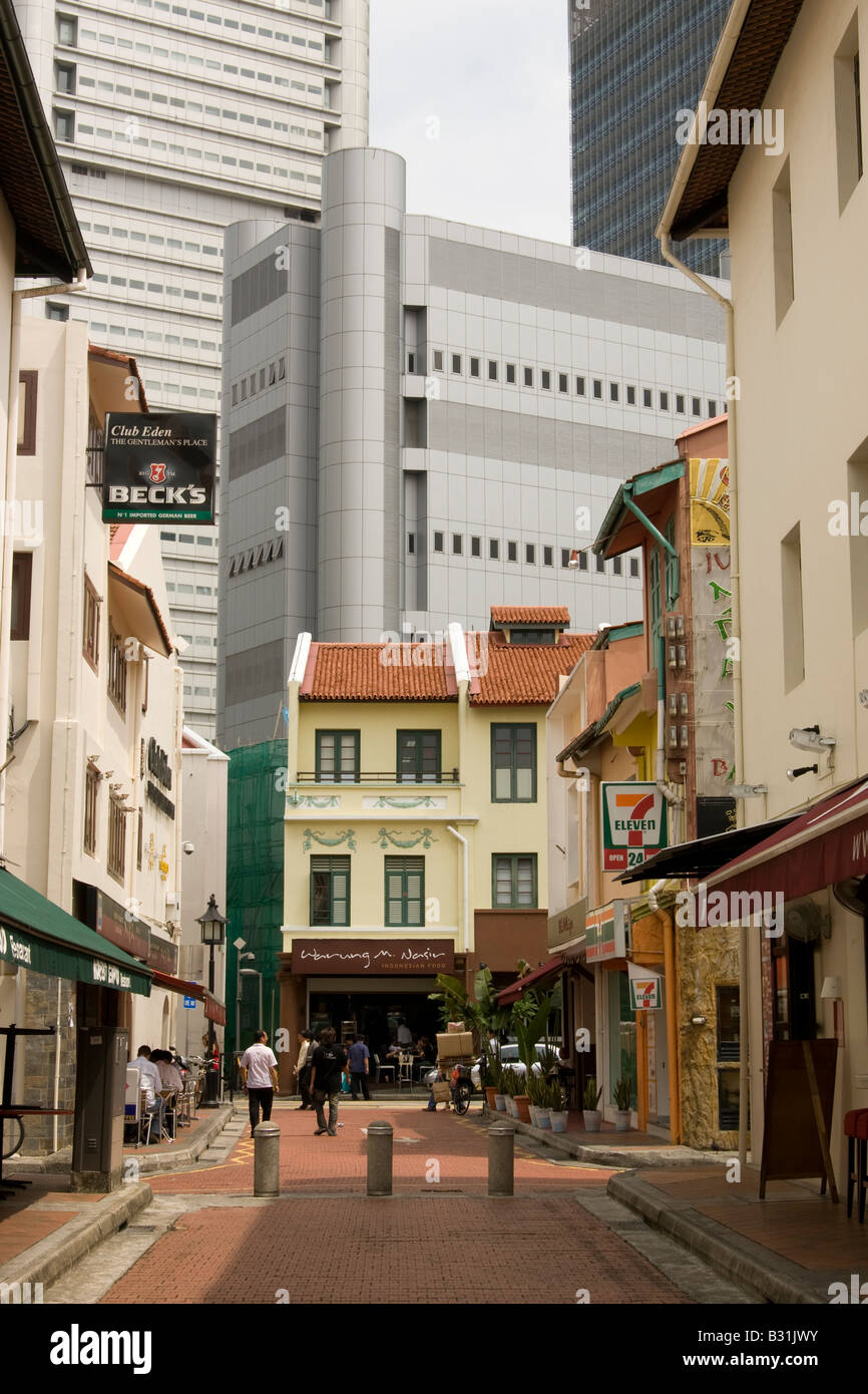 In the boat quay area of Singapore with typical colonial houses on a ...