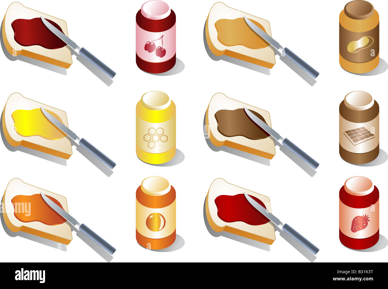 Various spreads and jam with bread Stock Photo - Alamy