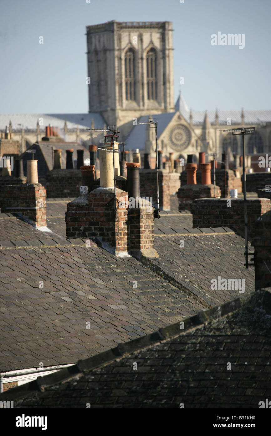 City of York, England. Distant rooftop view looking north east toward ...