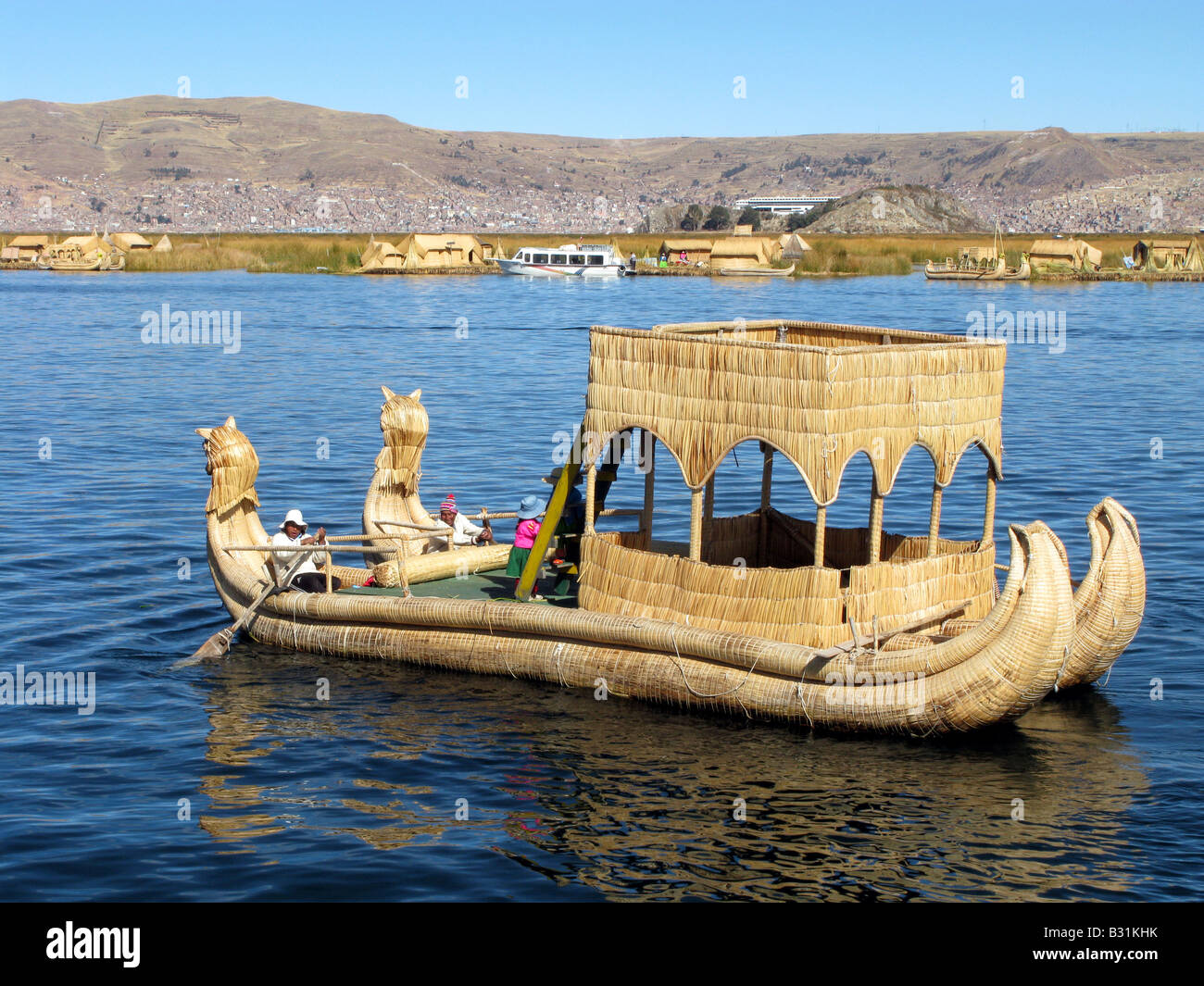 A reed boat on Lake Titicaca Peru Stock Photo - Alamy