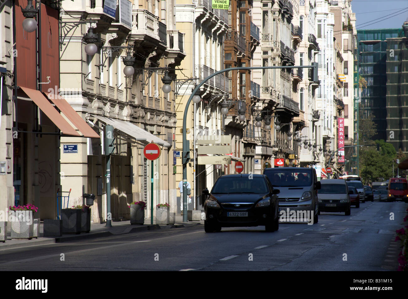Valencia: Street view from Ayuntamiento, Calle de Lauria Stock Photo ...