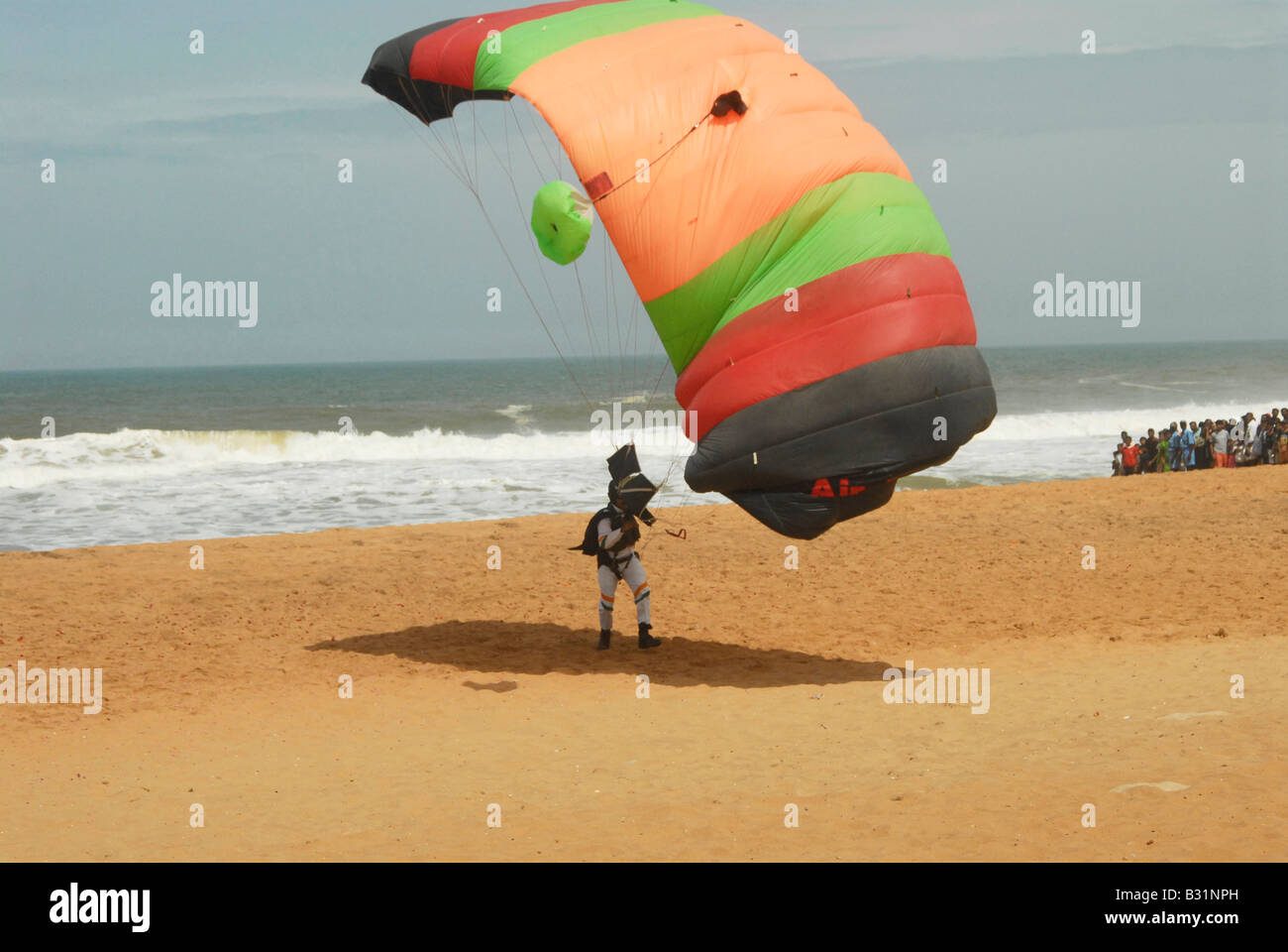 An indian paratrooper landing in a beach of kerala,India Stock Photo ...