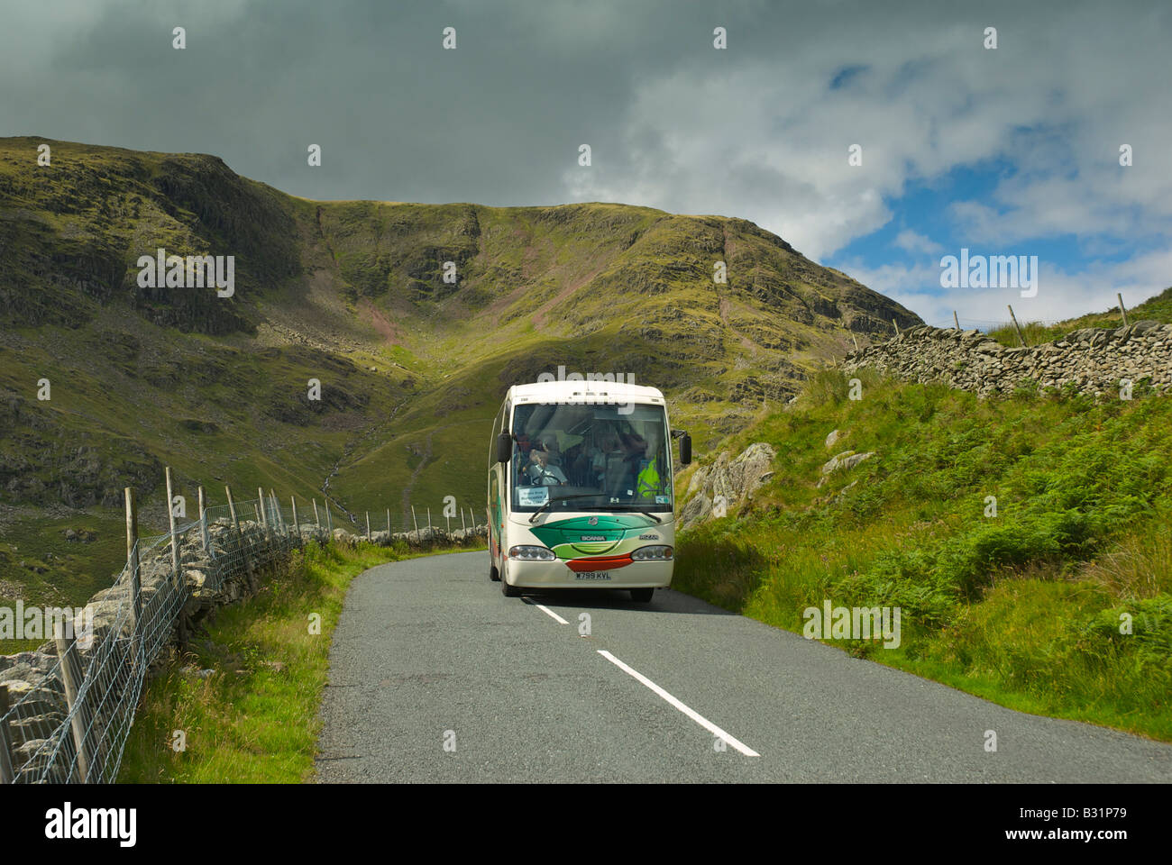 Coach coming down Kirkstone Pass (A592), heading towards Windermere ...
