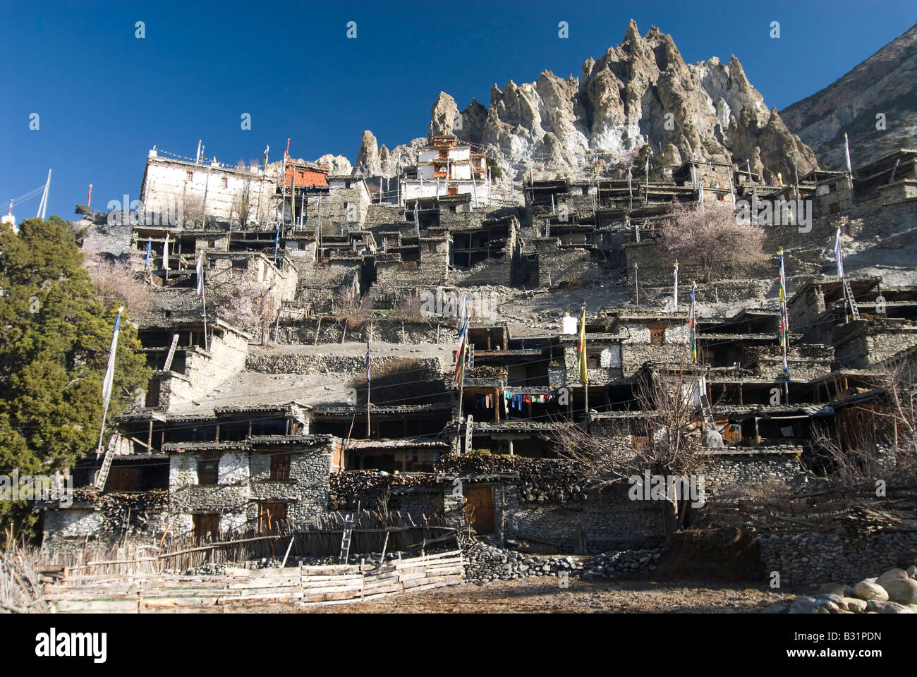 Hillside village near Manang, Nepal Stock Photo - Alamy