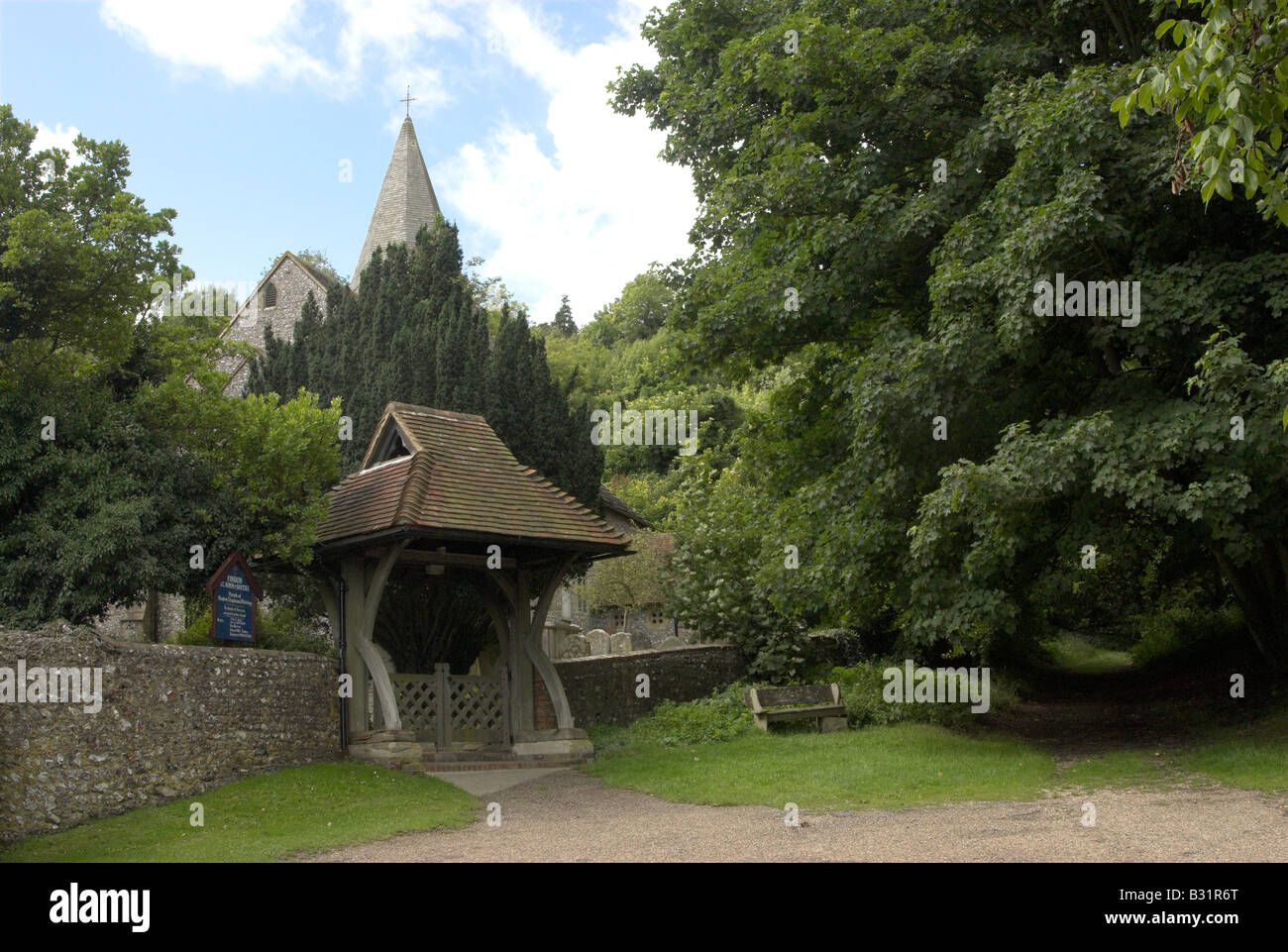 The lychgate and entrance to the church of St. John the Baptist, Findon ...