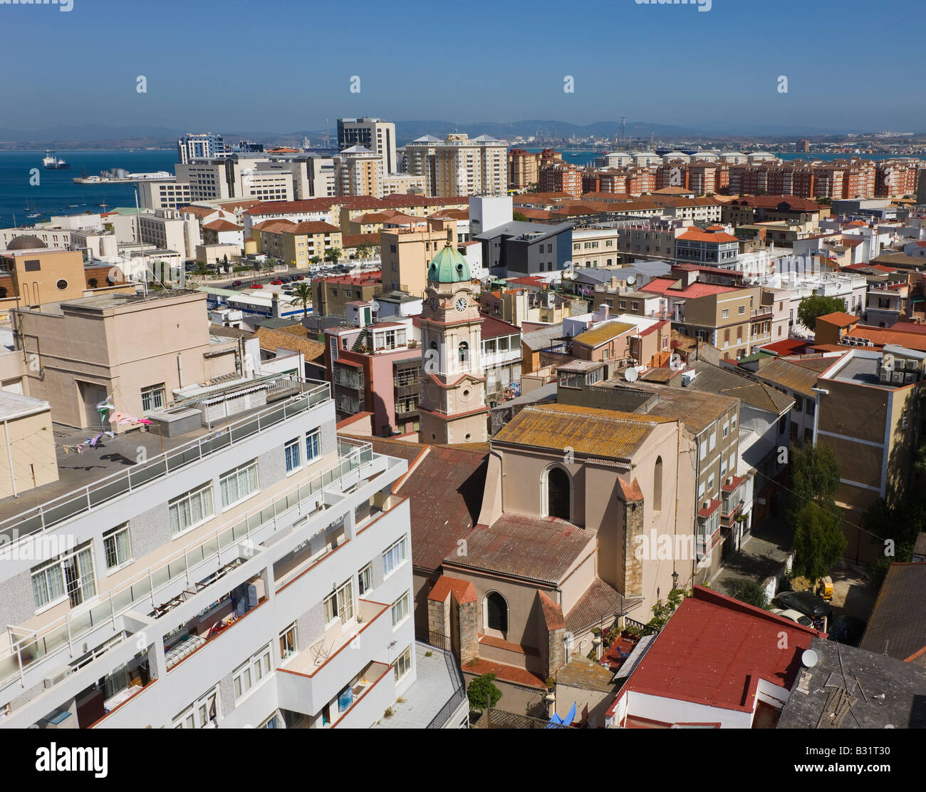Gibraltar High view over town with Cathedral of St Mary the Crowned ...
