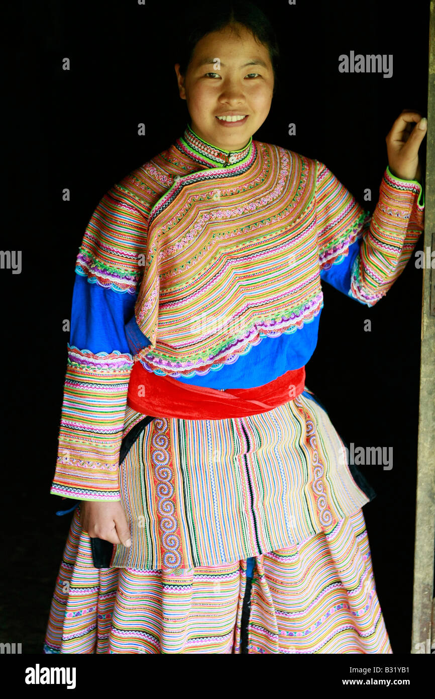 Flower Hmong girl at a minority village near Bac Ha, north eastern ...