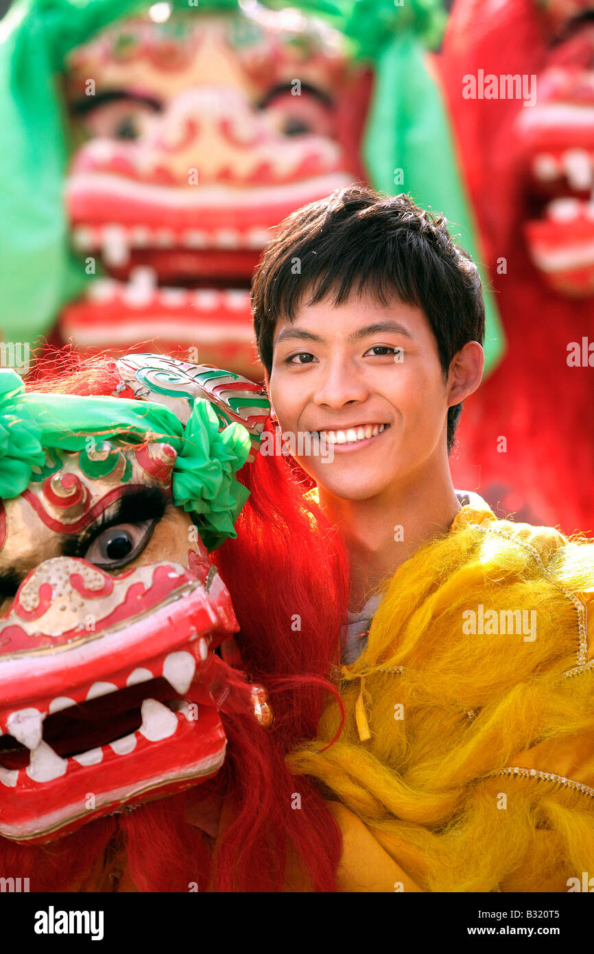 Chinese Young Man,Lion Dancing Stock Photo - Alamy