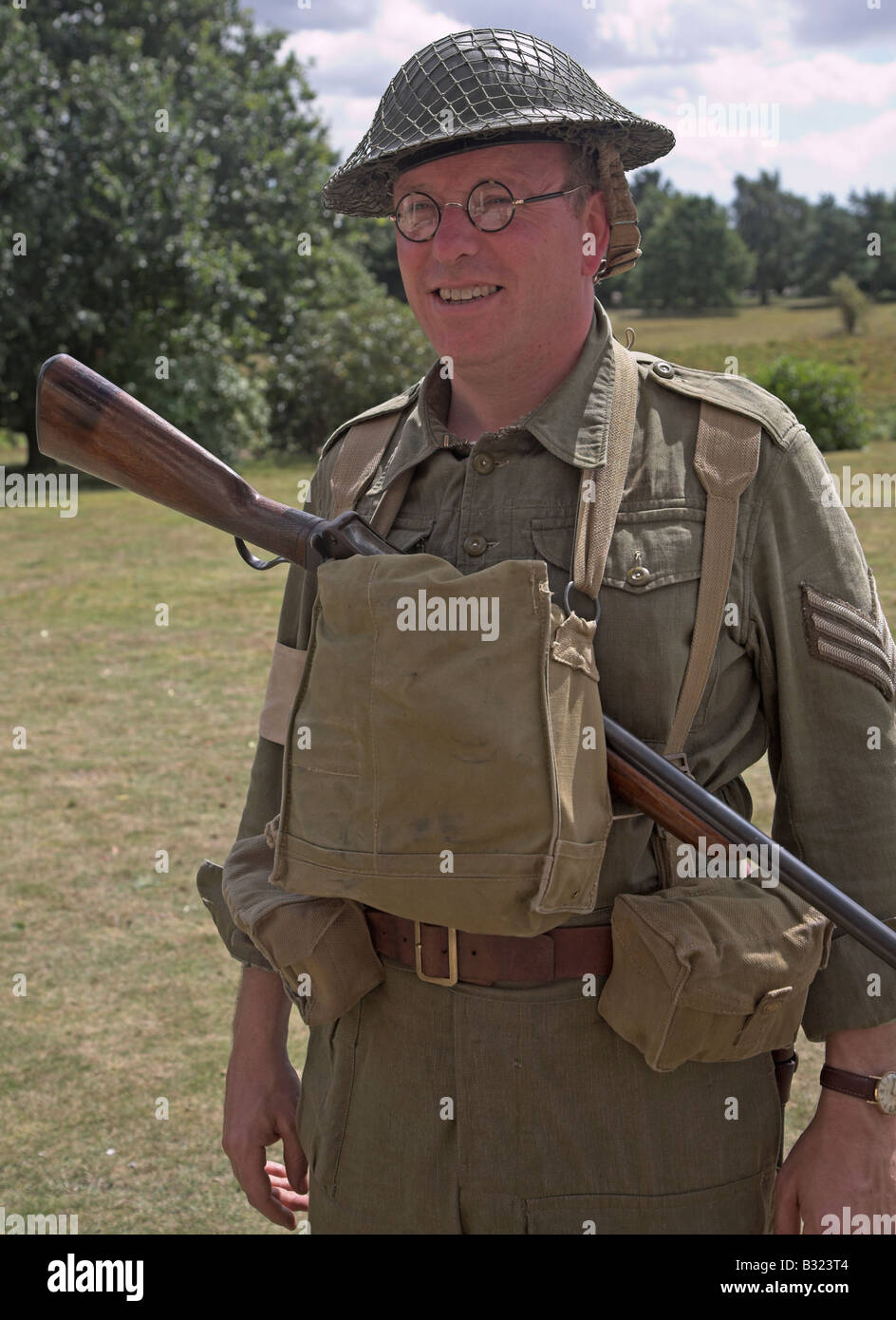 Home Guard soldier in uniform during 1940s second world war re ...