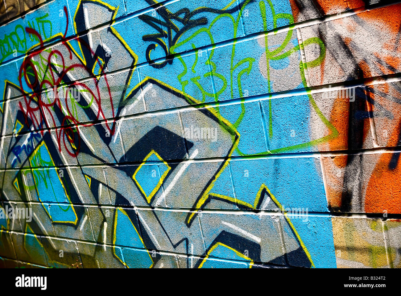 A crop of a local park where they encourage graffiti artists Stock ...