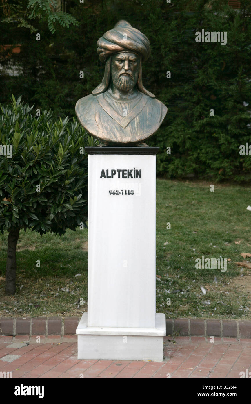 Statue of Alptekin founder of the Turkic Gazneli Sultanate in Macka ...