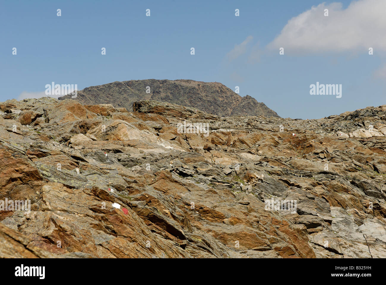 High mountain trail with way signs Stock Photo - Alamy
