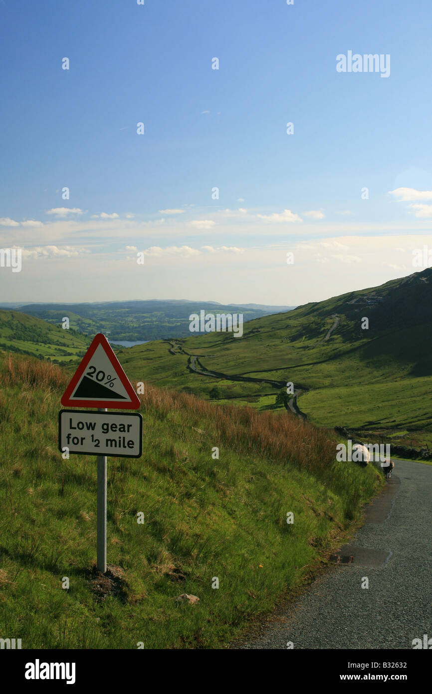 Road sign on a steep hill in the Lake district Stock Photo - Alamy