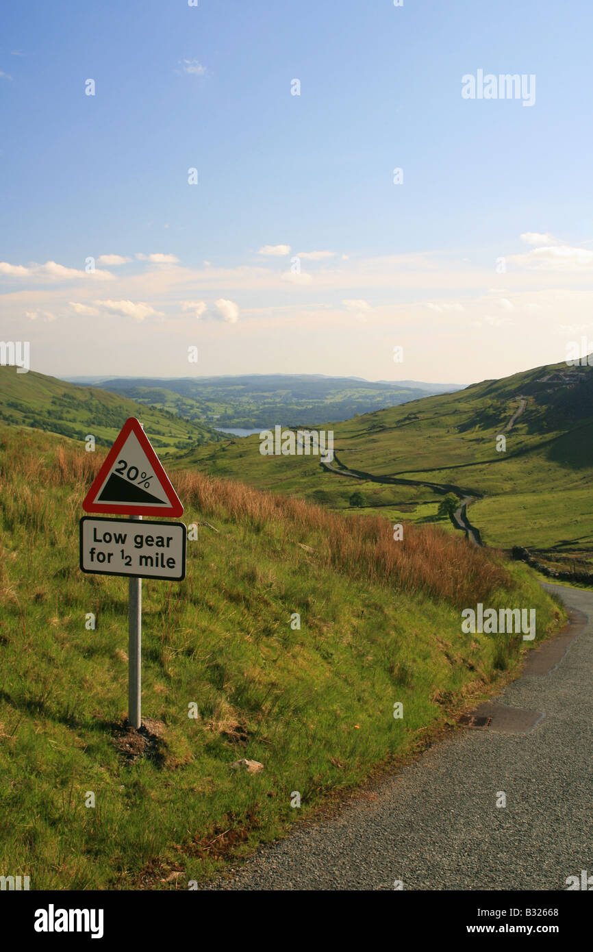 Road sign on a steep hill in the Lake district Stock Photo - Alamy