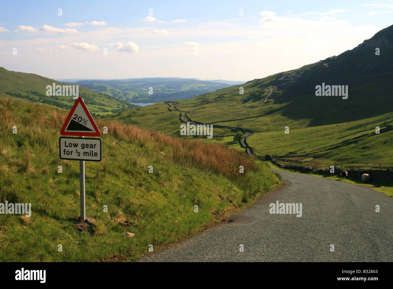 Road sign on a steep hill in the Lake district Stock Photo - Alamy