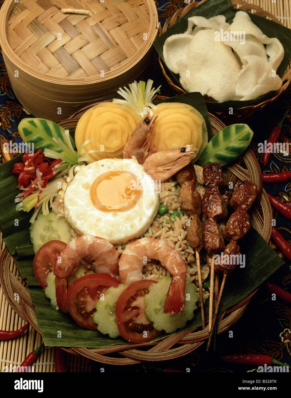 Nonya Malaysia Singapore Indonesia Fried rice with egg prawns satay ...