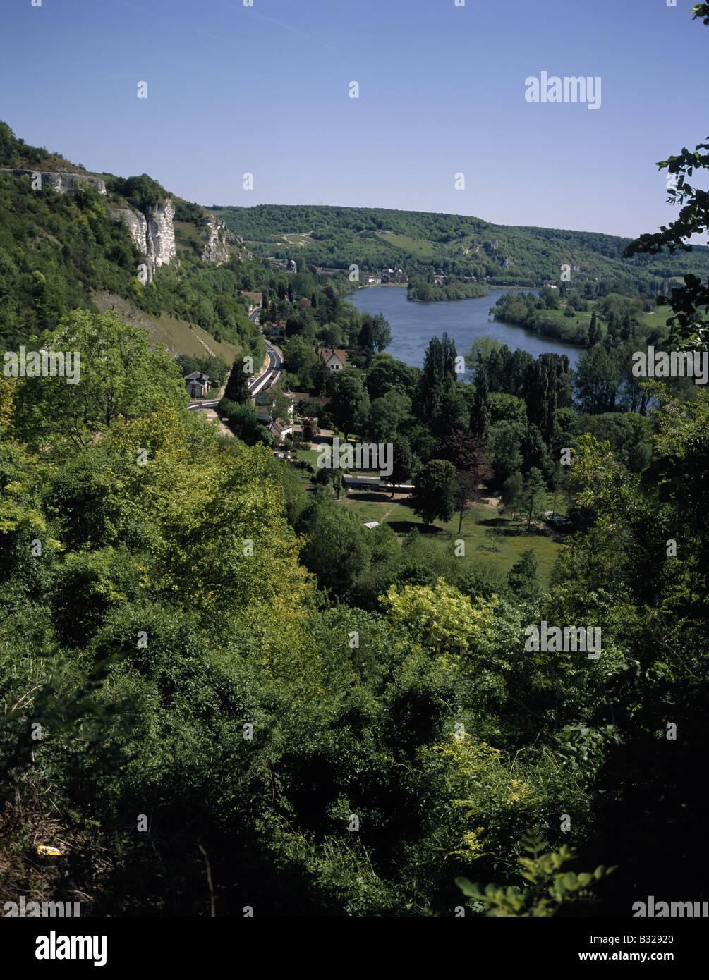 View from hill onto town Houses Chateau Guillard castle built by ...