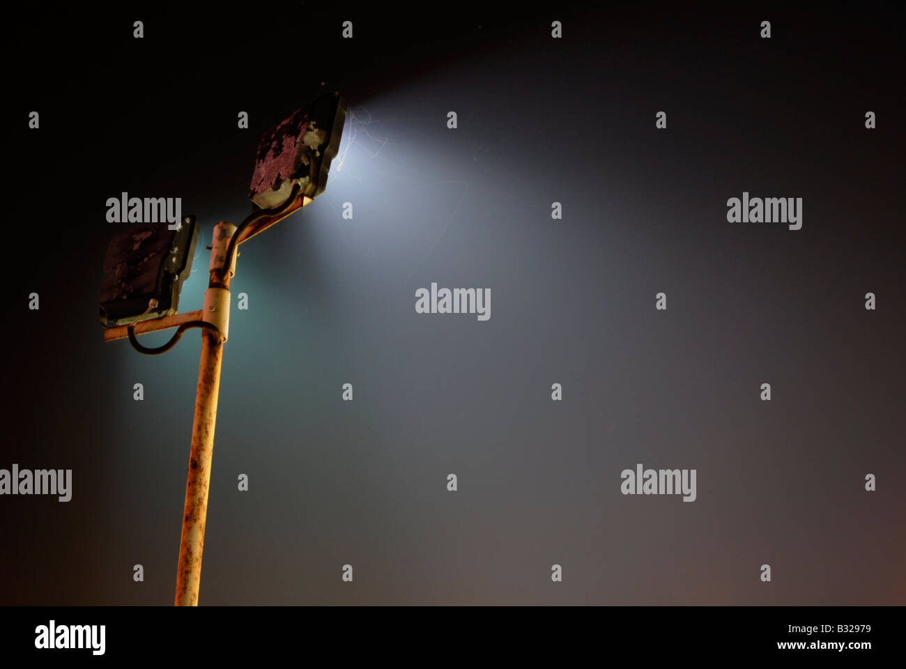 Halogen floodlights illuminating the night sky in Nessebar, Bulgaria ...