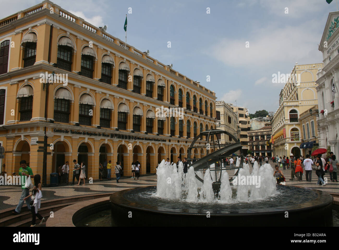 fountain and colonial architecture in Senado Square Macau April 2008 ...