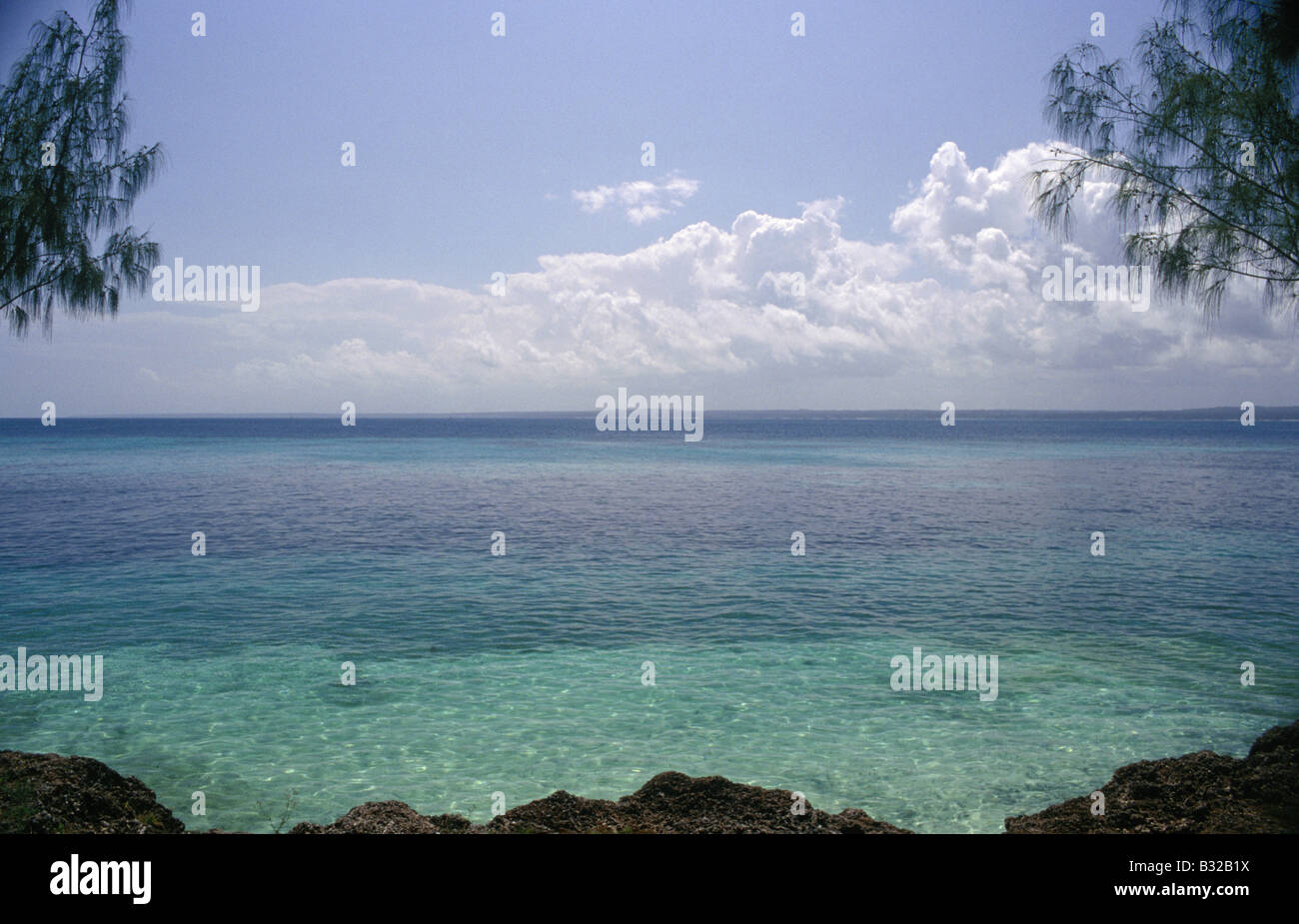 Prison Island View out to sea Clear shallow water Grades of light and deep blue water ZANZIBAR ...