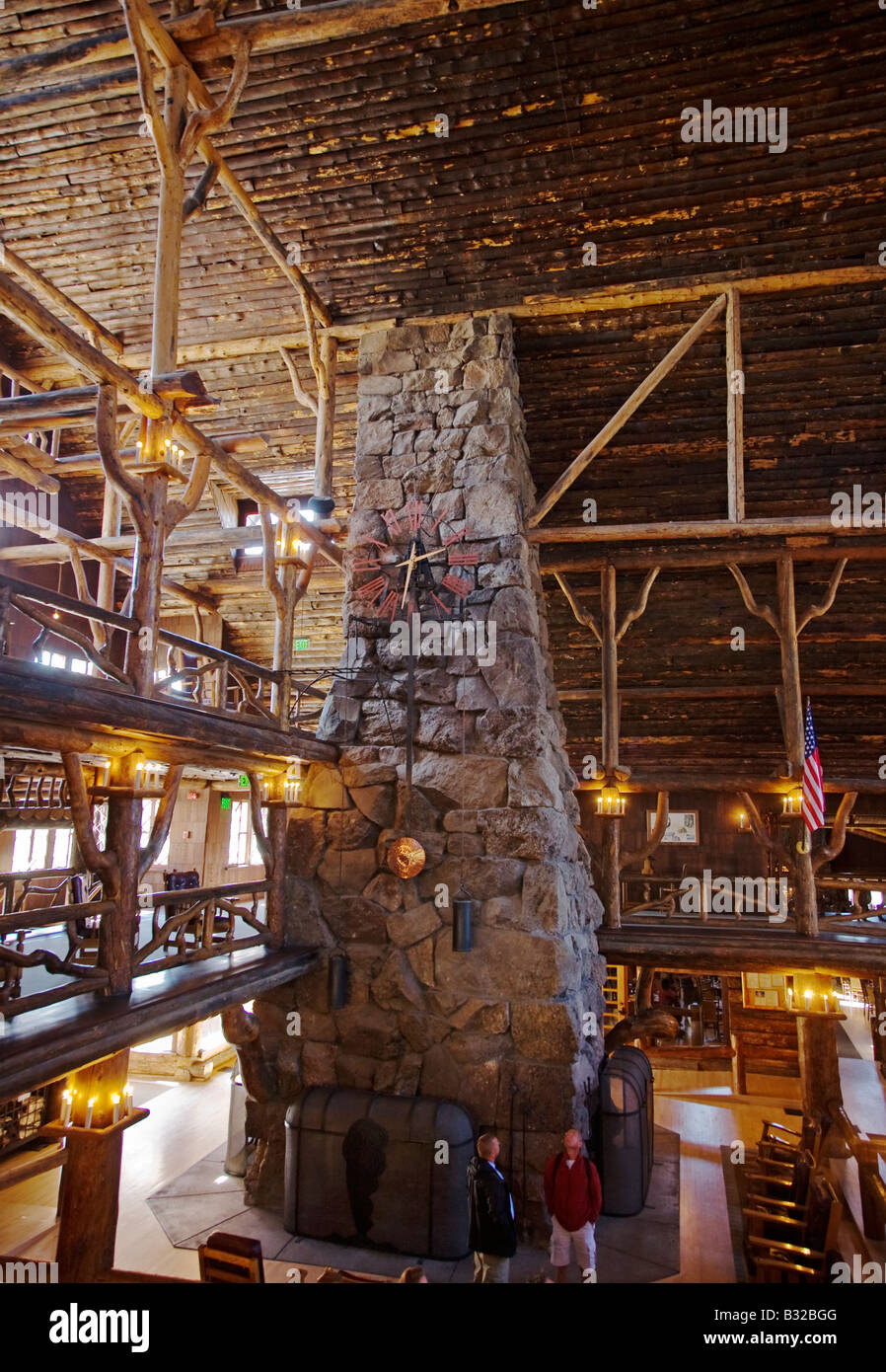 STONE FIREPLACE of the log constructed interior of historic OLD ...