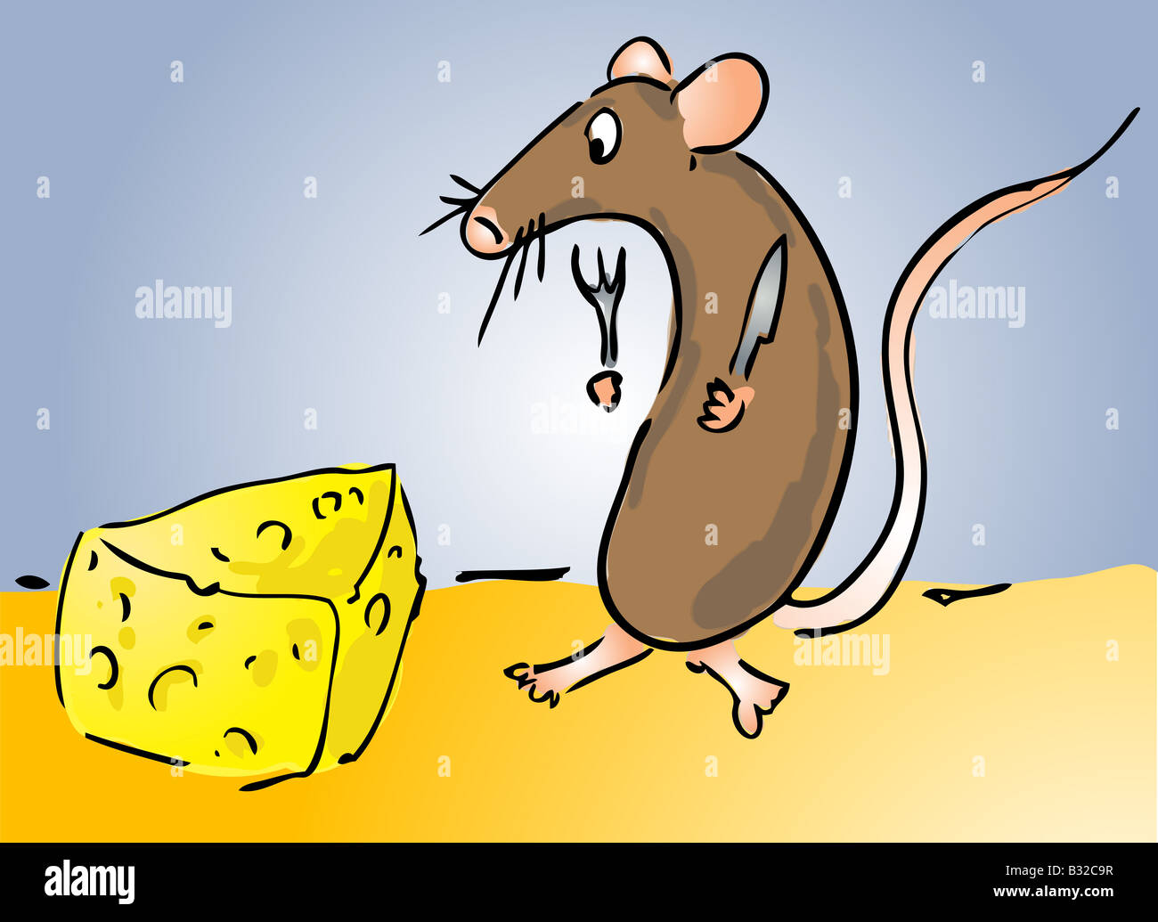 Cartoon illustration of a mouse about to eat some cheese Stock Photo ...
