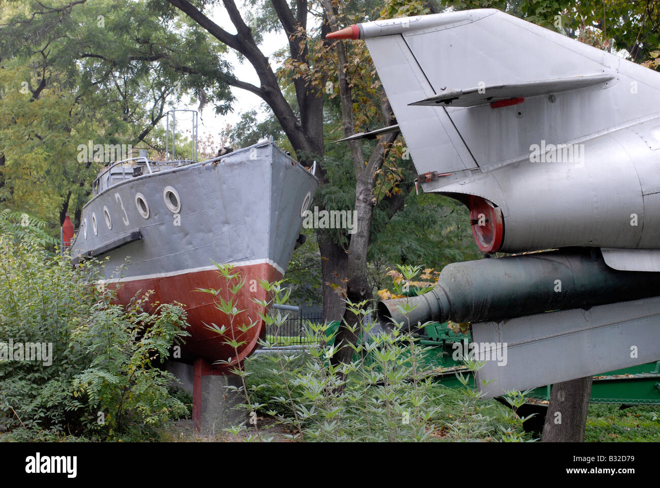 Bow of Bulgarian Naval Vessel and tail of jet plane at the Varna Naval ...