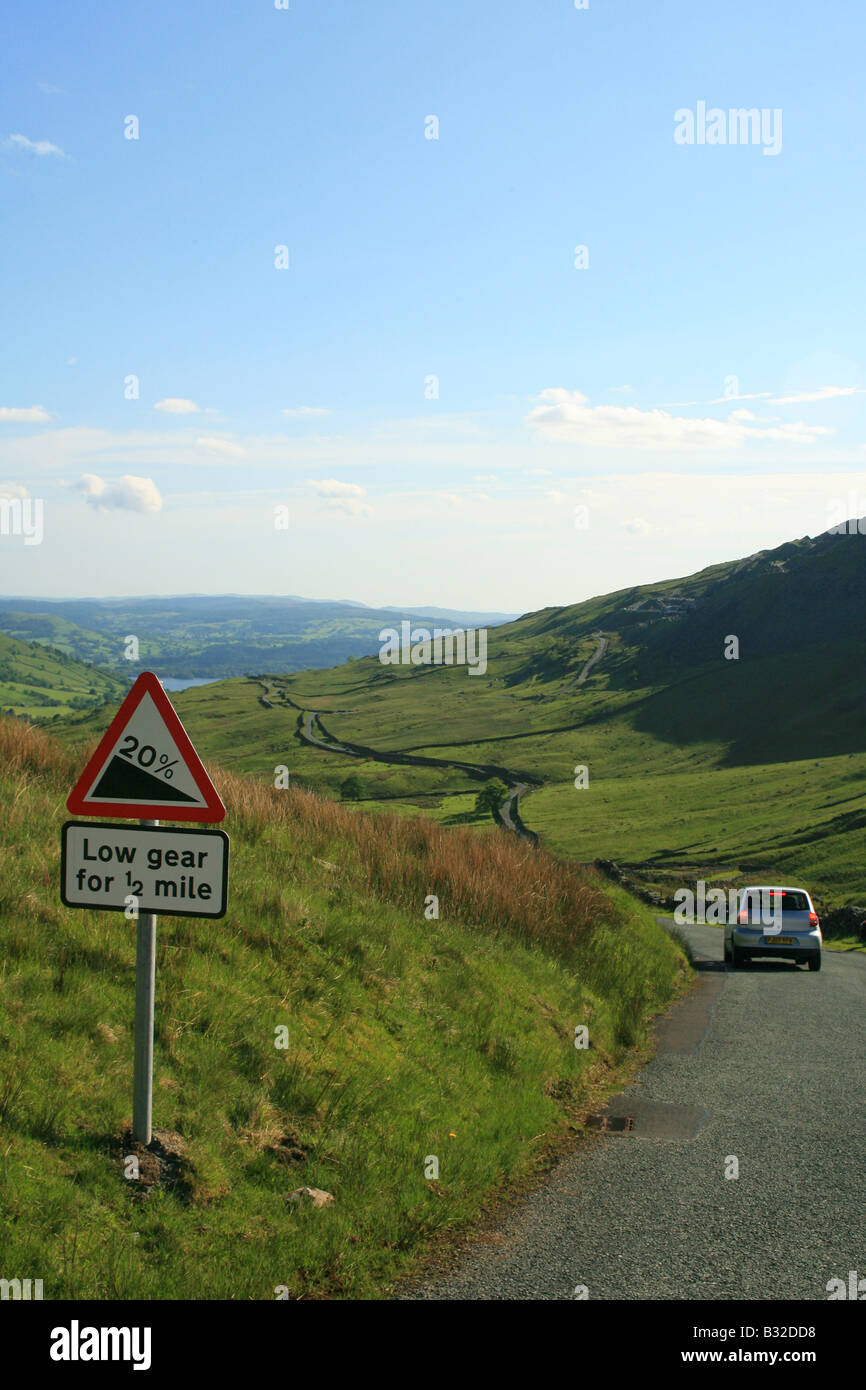Road sign on a steep hill in the Lake district Stock Photo - Alamy
