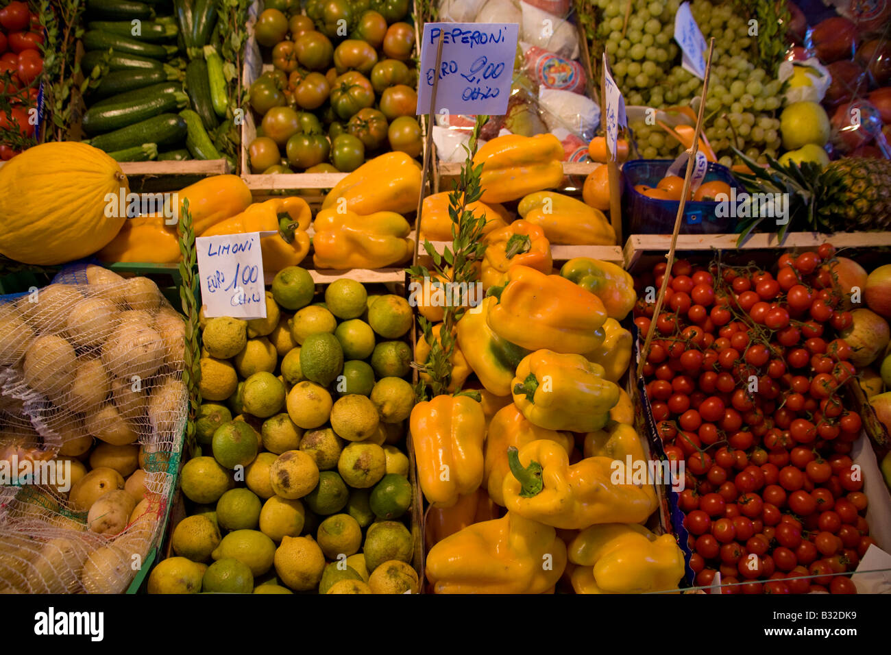 Italian market stall fruit and vegetables Sicily Italy Europe EU Stock ...