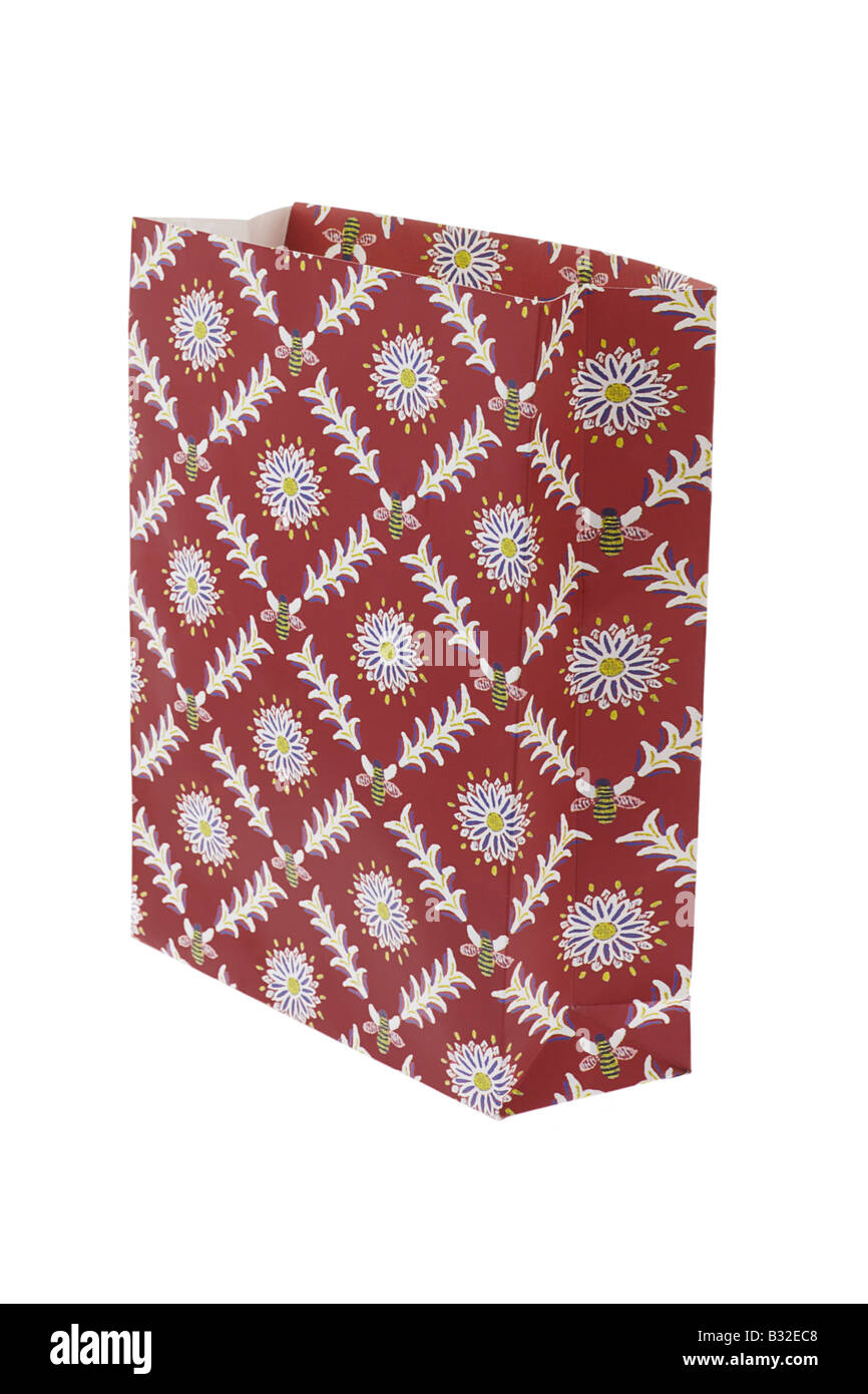 Floral pattern paper bag on white background Stock Photo - Alamy