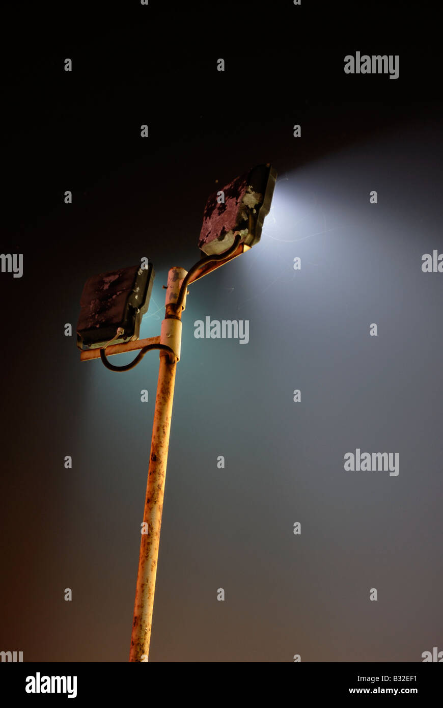 Halogen floodlights illuminating the night sky in Nessebar, Bulgaria ...