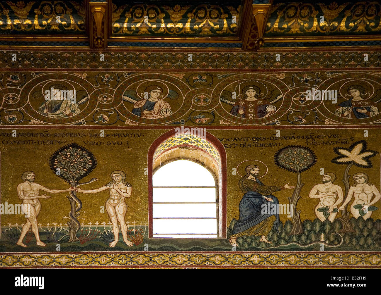 Monreale Cathedral Palermo interior gold mosaic of Adam and Eve in ...
