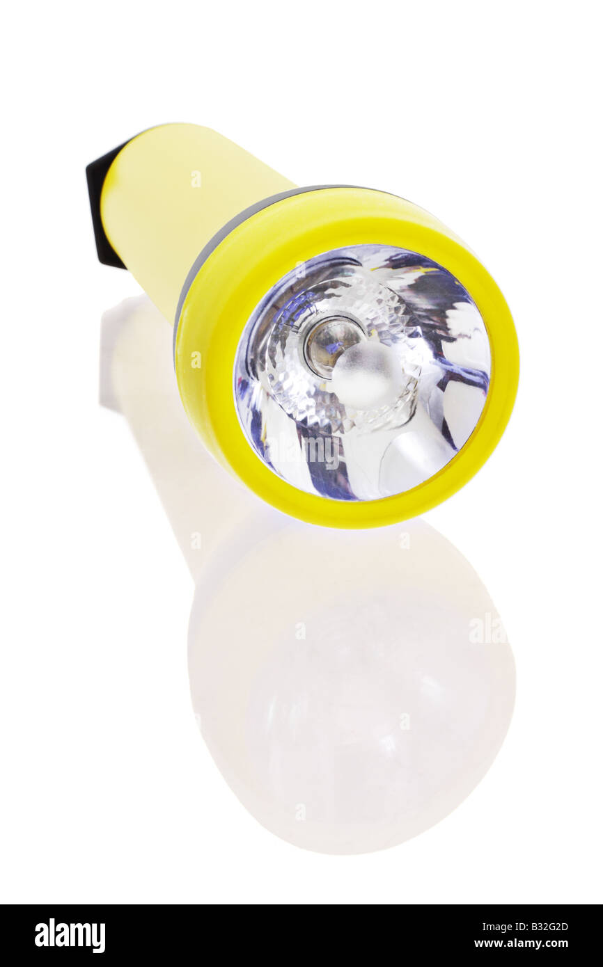Yellow flashlight on white background Stock Photo - Alamy