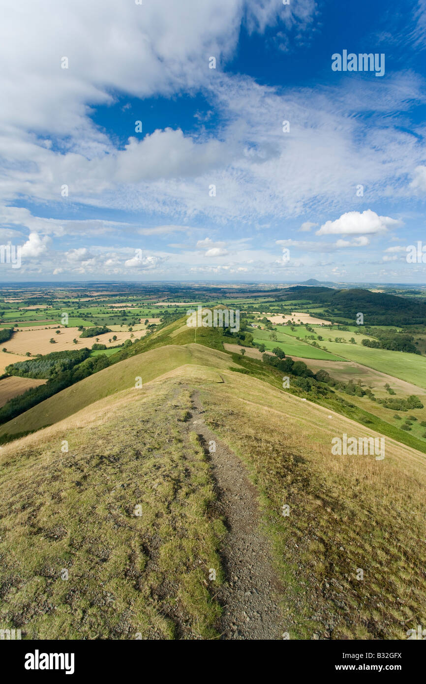 View north to the Wrekin from the Lawley Church Stretton Hills on a ...