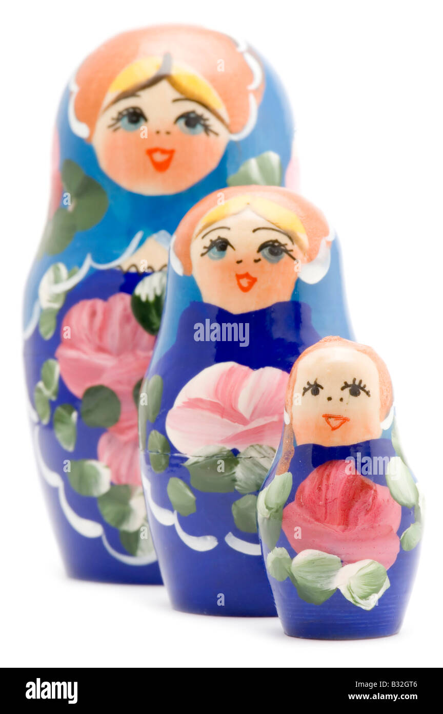 object on white Russian national souvenir wood doll Stock Photo - Alamy