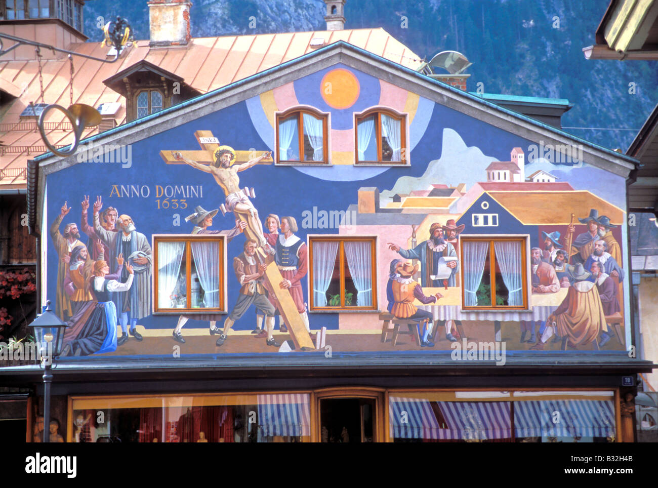 Oberammergau Passion Play Bavaria Germany Europe typical painted facade ...