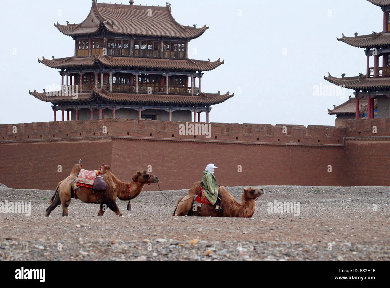 Chinese Woman Riding Camel On Jiayuguan Pass Stock Photo - Alamy