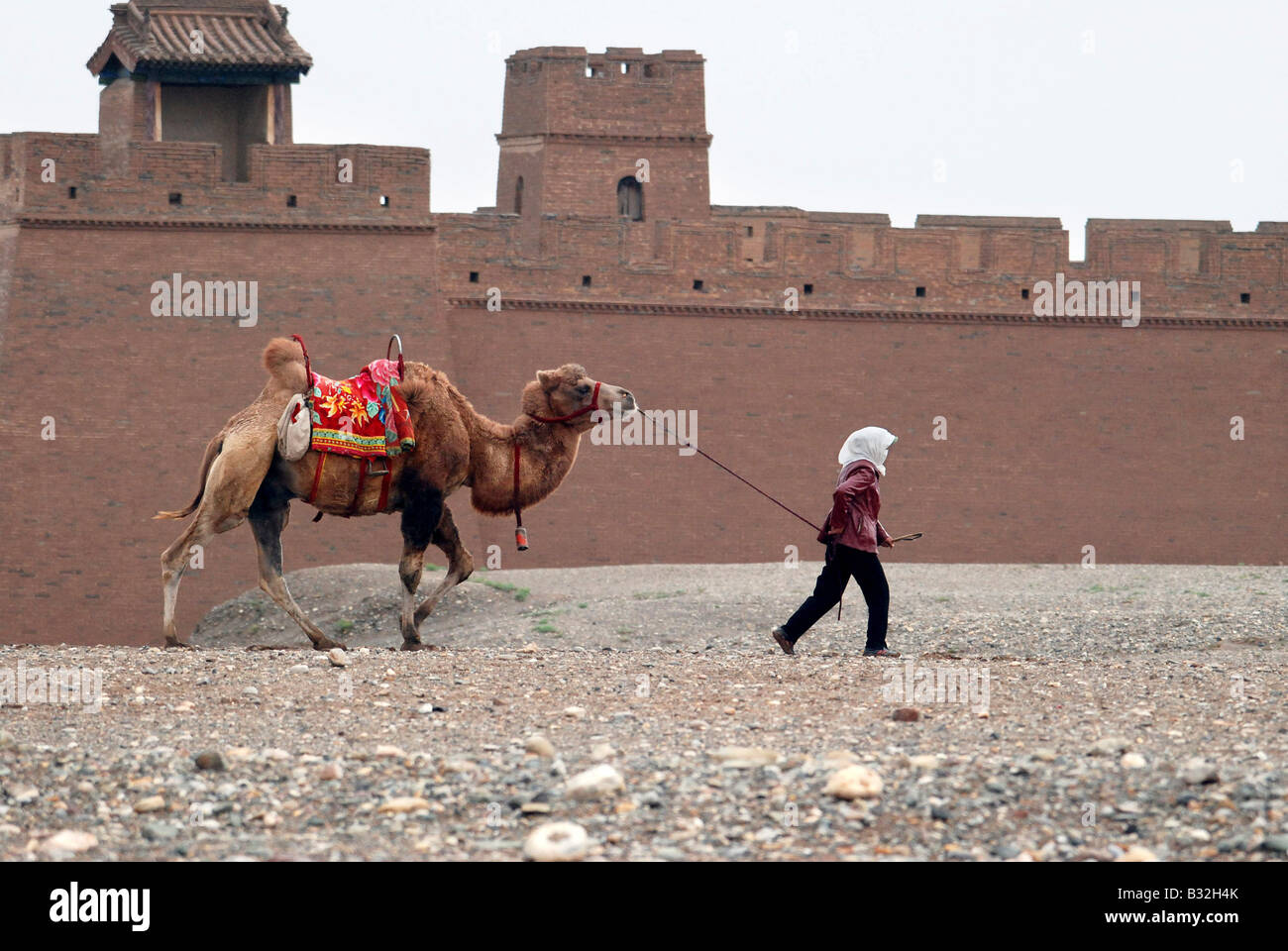 Chinese Woman Riding Camel On Jiayuguan Pass Stock Photo - Alamy