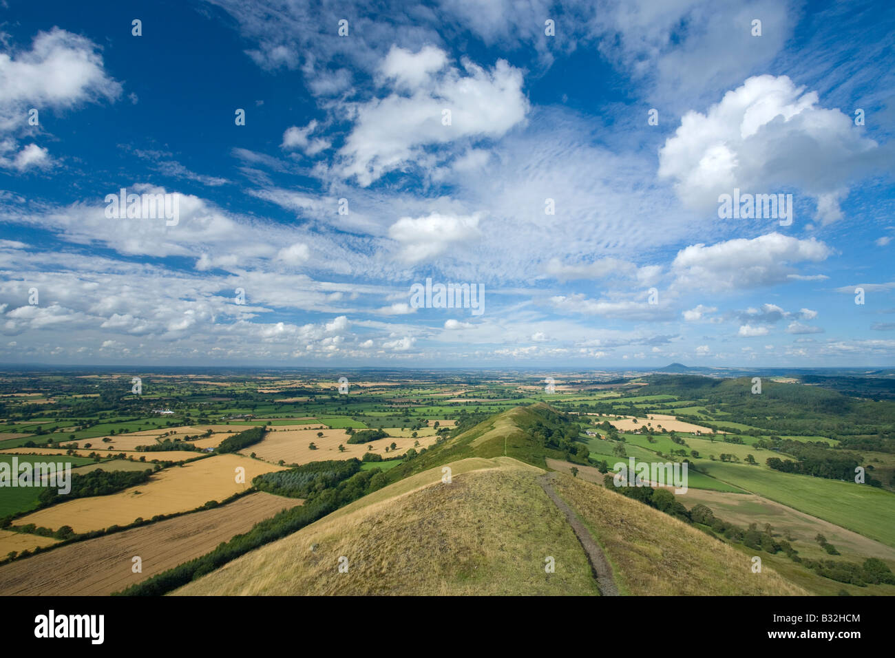 View north to the Wrekin from the Lawley Church Stretton Hills on a ...