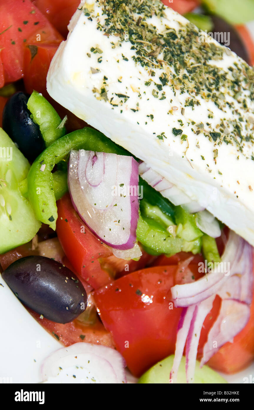 real greek salad with feta cheese in a greek island taverna greece ...