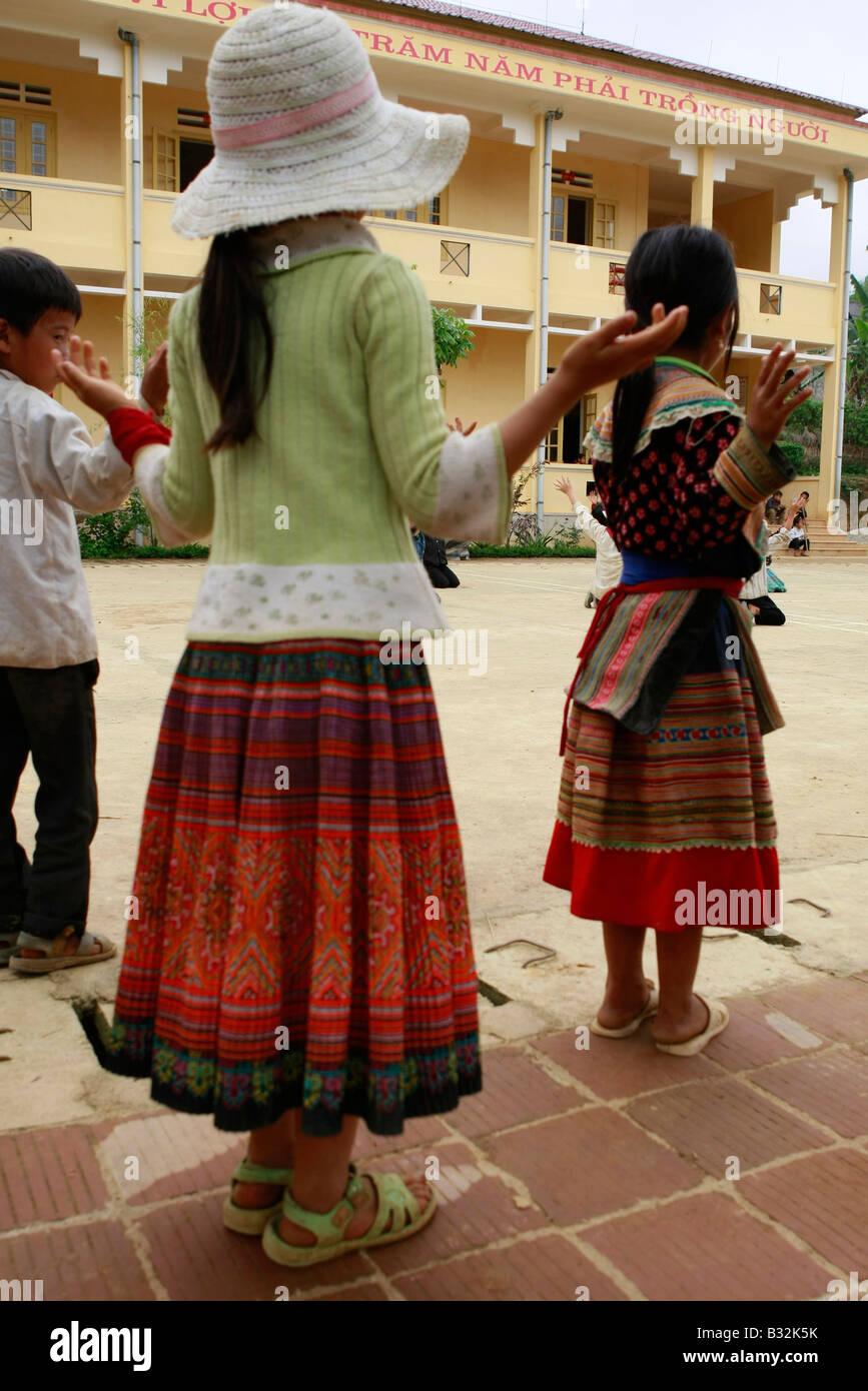 Flower Hmong children at a village school near Bac Ha, north eastern ...
