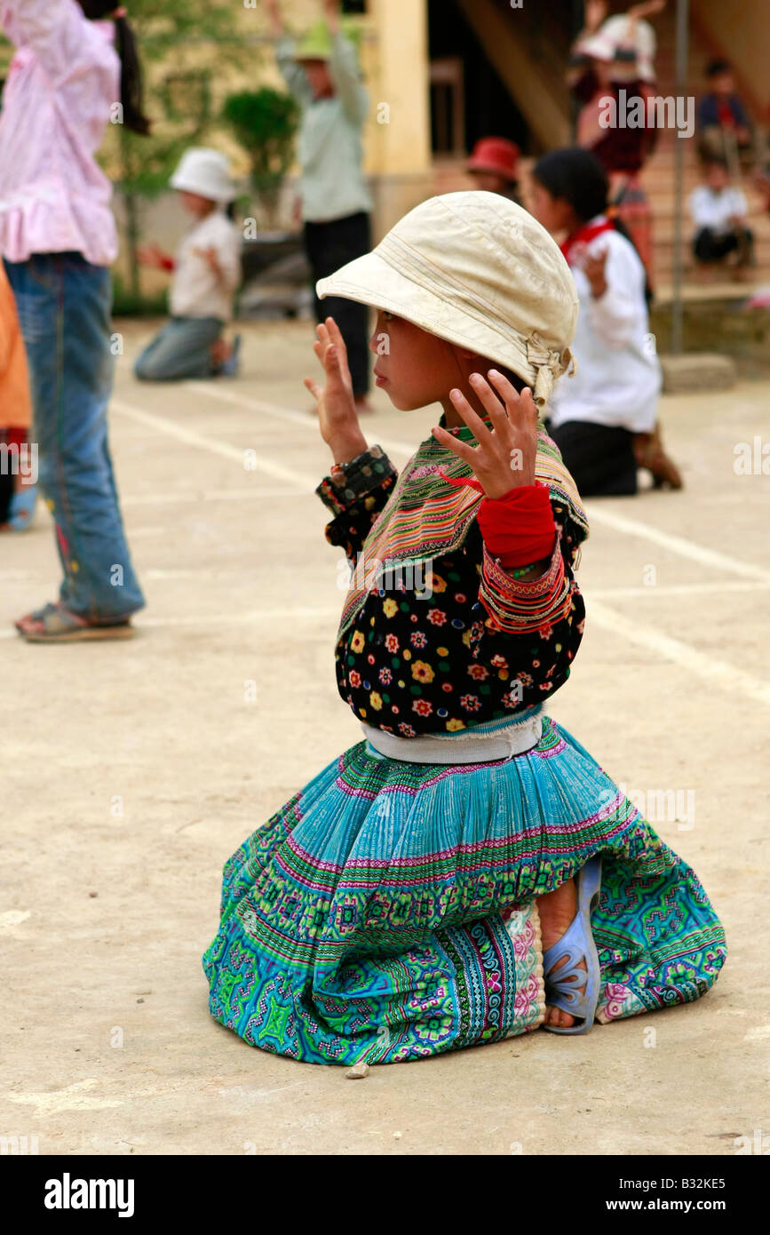 Flower Hmong children at a village school near Bac Ha, north eastern ...