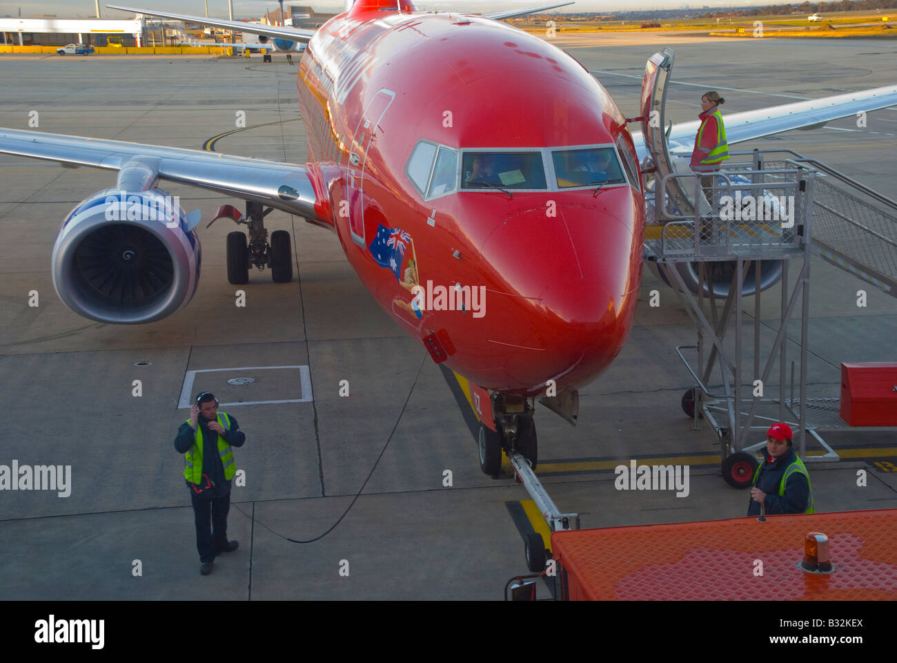 A Virgin Blue aircraft preparing for departure at Melbourne Airport in ...