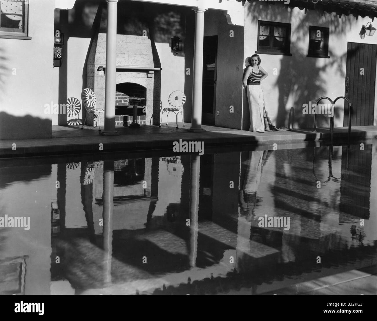 Woman outdoor pool Black and White Stock Photos & Images - Alamy