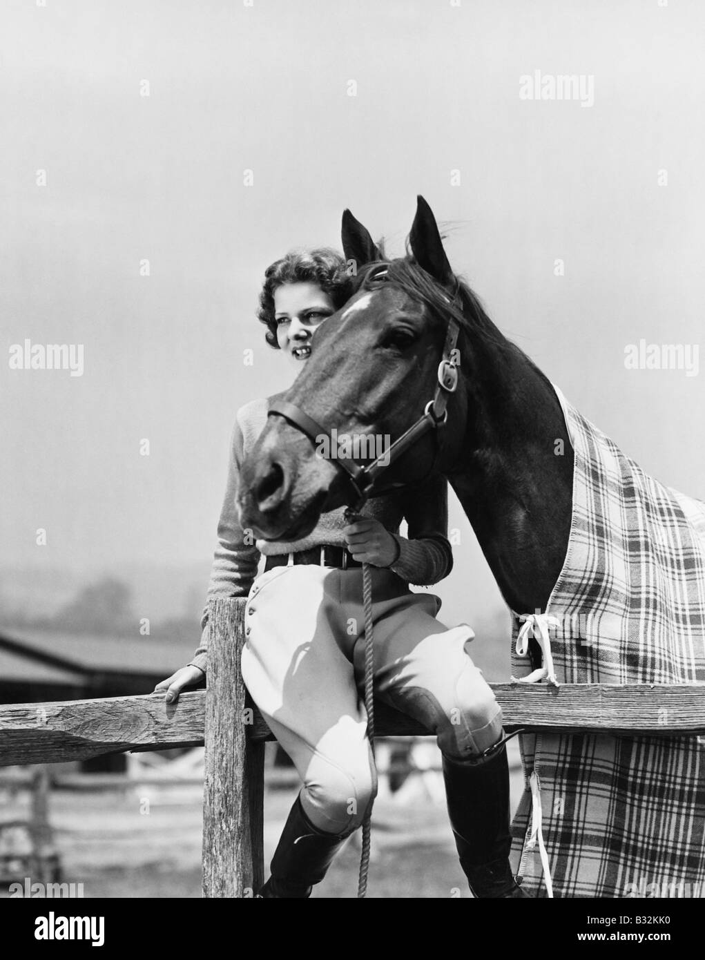 Woman rider horse outdoors Black and White Stock Photos & Images - Alamy
