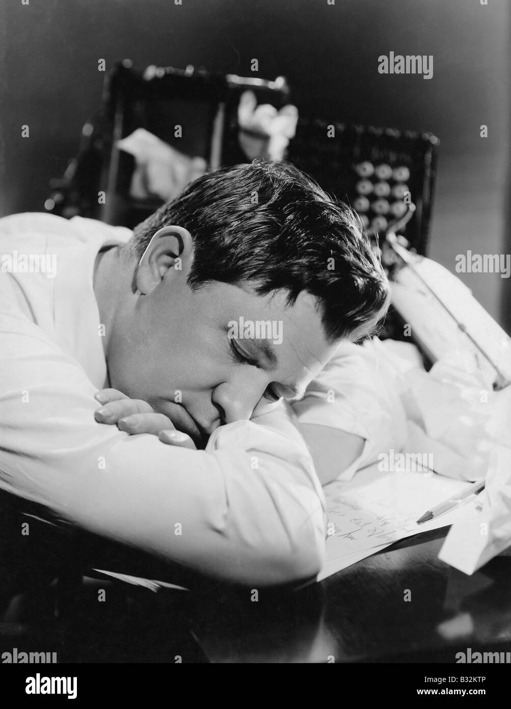 Exhausted man at work Black and White Stock Photos & Images - Alamy