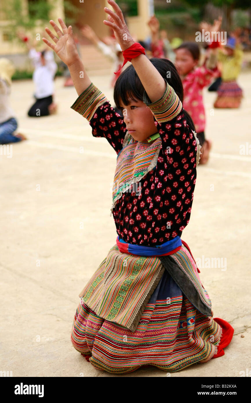 Flower Hmong children at a village school near Bac Ha, north eastern ...